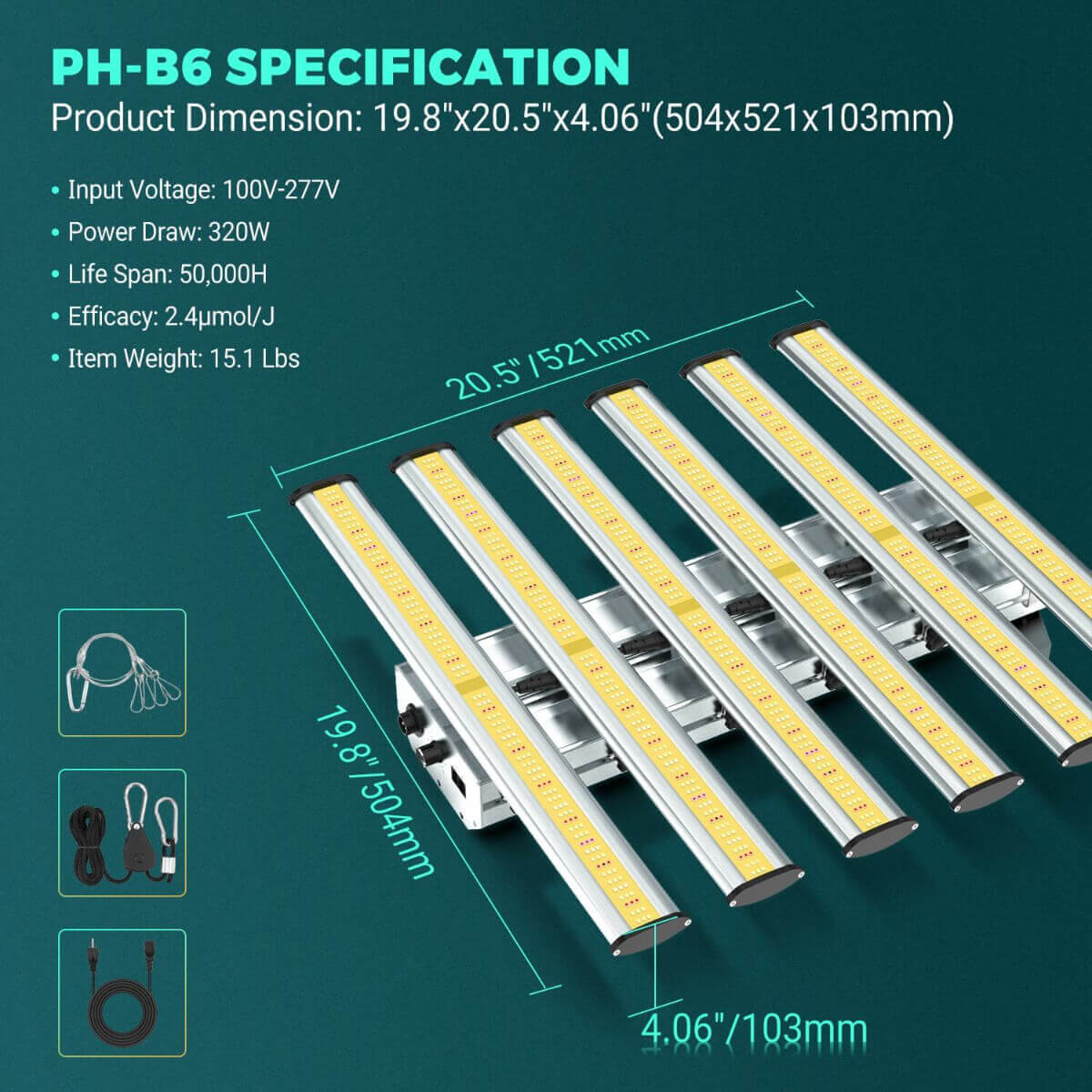 PHLIZON PHB6 320W Full-spectrum+UV/IR Daisy Chain Dimmable Cost-effect ...